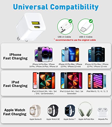 USB C Wall Charger Block,20W Dual Port Charge Adapter,Fast Charging Plug Compatible with Apple Watch Series Se 8 7 6 5 4 3 iPhone 14 Plus 13 12 Mini Pro Max iPad Pro Air, Airpods