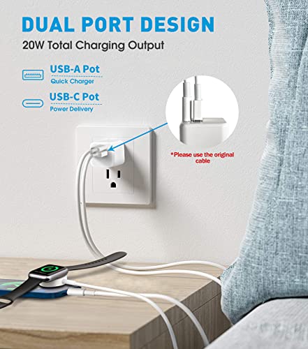 USB C Wall Charger Block,20W Dual Port Charge Adapter,Fast Charging Plug Compatible with Apple Watch Series Se 8 7 6 5 4 3 iPhone 14 Plus 13 12 Mini Pro Max iPad Pro Air, Airpods
