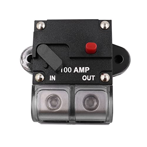 zipelo 100/200/300A Circuit Breaker Resettable, Self Recovery Circuit Breaker with Manual Reset Button, 12-48V DC Waterproof Surface for Power Audio System Protect, Inline Fuse for Vehicles (100A)