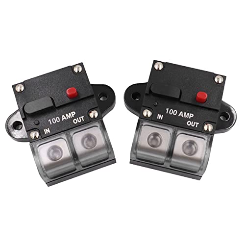 zipelo 100/200/300A Circuit Breaker Resettable, Self Recovery Circuit Breaker with Manual Reset Button, 12-48V DC Waterproof Surface for Power Audio System Protect, Inline Fuse for Vehicles (100A)