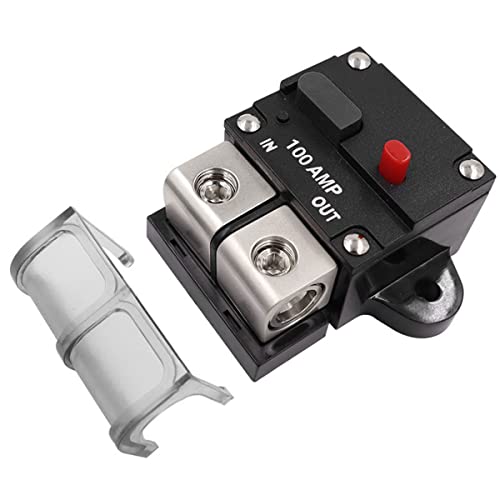 zipelo 100/200/300A Circuit Breaker Resettable, Self Recovery Circuit Breaker with Manual Reset Button, 12-48V DC Waterproof Surface for Power Audio System Protect, Inline Fuse for Vehicles (100A)