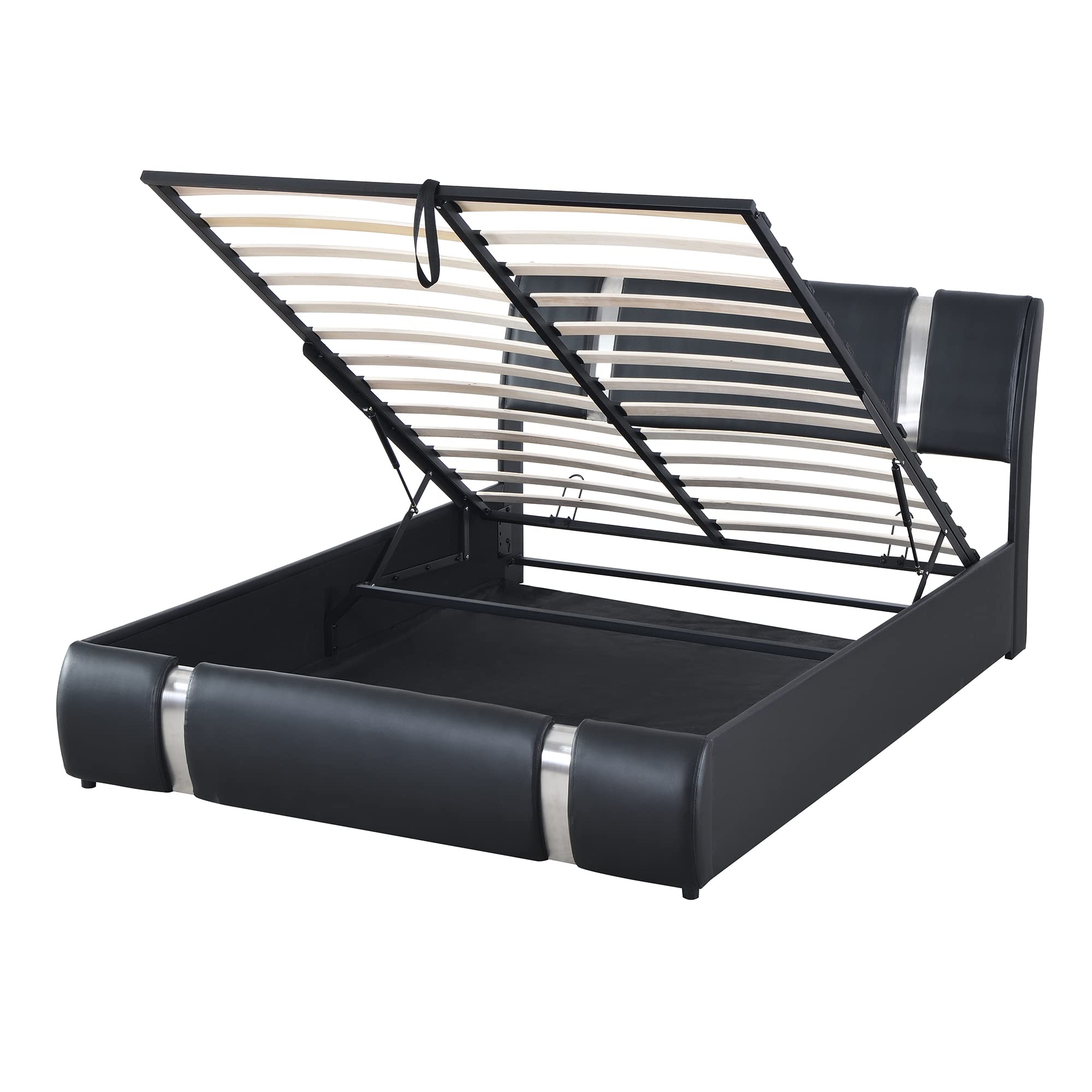 EMKK Lift Up Storage Platform Bed Frame Upholstered Queen Size beds with Upholstered Faux Leather Headboard Wooden Slat Support and Hydraulic Under Bed Storage