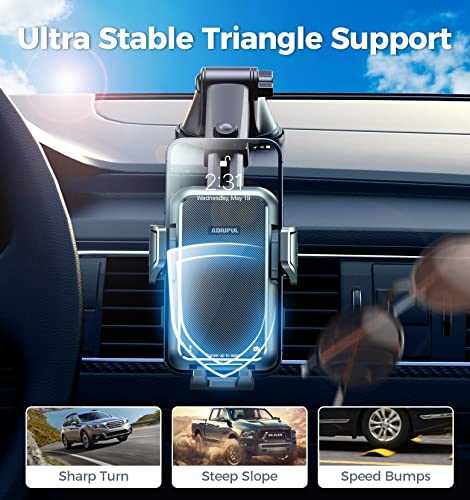 ADIUPUL Car Phone Holder Mount, Phone Mounts for Car 3 in 1 Universal Car Mount, Easy Clamp Hands Free Universal Fit for Dashboard Windshield Vent iPhone Samsung and More Phones