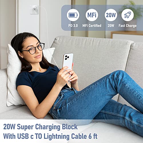 iPhone Fast Charger,[Apple MFi & ETL Certified] 20W Apple Fast Charger with USB C to Lightning Cable 10ft Super Charger Block Apple Chargers for iPhone 13/12/12 Mini/12 Pro/12 Pro Max/11/iPad（1-Pack