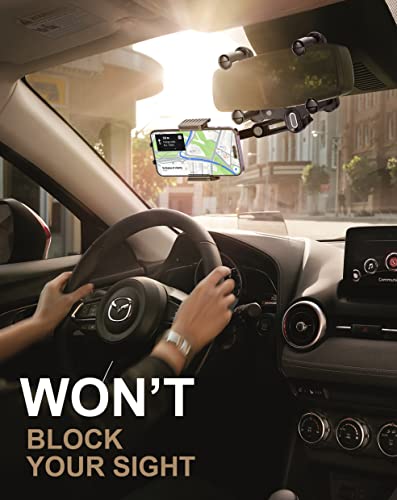 TOPGO Updated Rotatable and Retractable Car Phone Holder- Rear View Mirror Phone Holder, Upgrade Adjustable Car Phone Holder Mount for iPhone, Samsung and All Smartphones