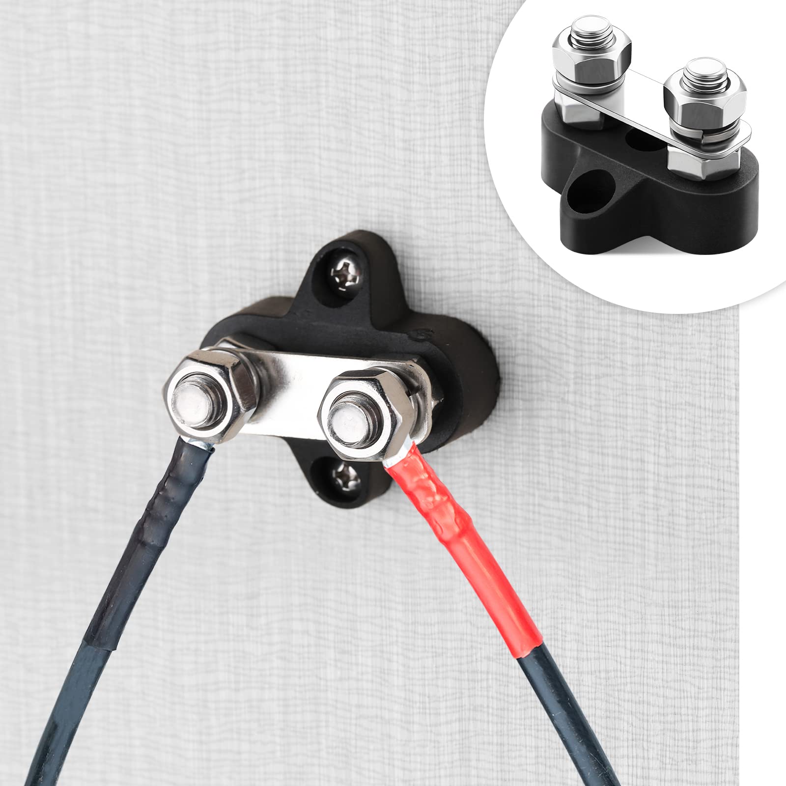 Tallew 6 Pack Bus Bar Terminal Block, 12V-48V DC, 150 Amps, 2 Pole, Screw Connector, Plastic, Panel Mount, 12 Contacts, 1.77" x 1.26" inches, AWG 8 Gauge, for Truck, RV, Boat