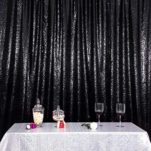 Juya Delight 6FT X 8FT Non-Transparent Sequin Photography Background Backdrop Curtain for Birthday Party Wedding Festival Ceremony (Black)