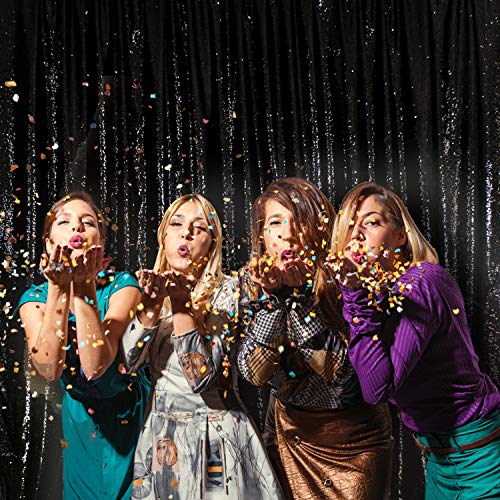 Juya Delight 6FT X 8FT Non-Transparent Sequin Photography Background Backdrop Curtain for Birthday Party Wedding Festival Ceremony (Black)
