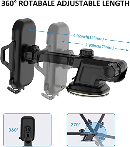 Car Phone Mount Holder Dashboard/Air Vent/Windshield for Samsung Galaxy A14 S22 S23 Plus Ultra A23 A13 A03S A01 A42 A53 5G iPhone 13 14 Pro Max 12 Oneplus 9 8T/Nord N10 N100,3 in 1 Cell Phone Cradle