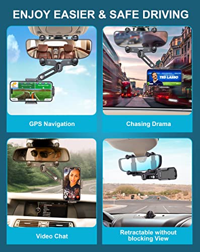 TOPGO Updated Rotatable and Retractable Car Phone Holder- Rear View Mirror Phone Holder, Upgrade Adjustable Car Phone Holder Mount for iPhone, Samsung and All Smartphones