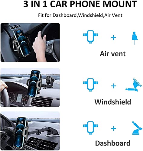 Car Phone Mount Holder Dashboard/Air Vent/Windshield for Samsung Galaxy A14 S22 S23 Plus Ultra A23 A13 A03S A01 A42 A53 5G iPhone 13 14 Pro Max 12 Oneplus 9 8T/Nord N10 N100,3 in 1 Cell Phone Cradle
