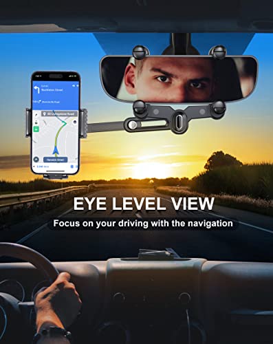 TOPGO Updated Rotatable and Retractable Car Phone Holder- Rear View Mirror Phone Holder, Upgrade Adjustable Car Phone Holder Mount for iPhone, Samsung and All Smartphones