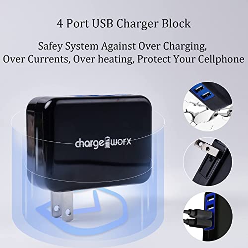 USB Charging Hub Charger Block Wall Charger USB Charger Adapter Charging Station 4 Multi Port Fast Charger Power Block with Cable for iPhone 12 Pro Max Plus Samsung Multiple Device Phone Tablet Laptop
