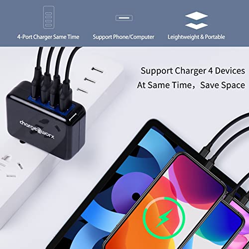 USB Charging Hub Charger Block Wall Charger USB Charger Adapter Charging Station 4 Multi Port Fast Charger Power Block with Cable for iPhone 12 Pro Max Plus Samsung Multiple Device Phone Tablet Laptop