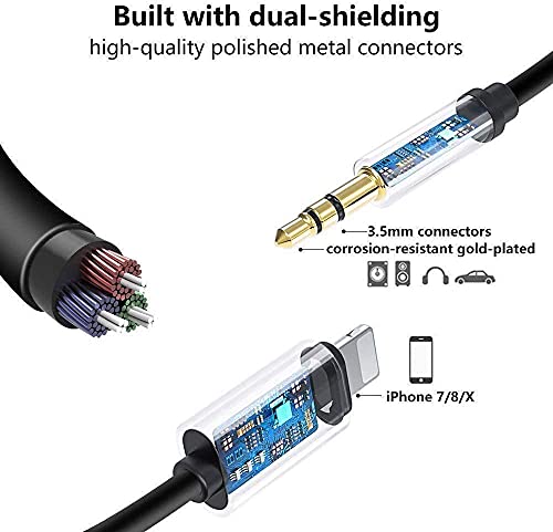 [Apple MFi Certified] iPhone Aux Cord for Car, Lightning to 3.5mm Audio Stereo Cable Compatible with iPhone 14 13 12 11 XS XR X 8 7 6 for Speaker/Car Stereo/Headphone, Support All iOS Version