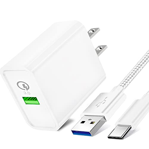 18W Charger Adapter and Cable for Samsung Galaxy A12 A32 A52 A23 5G A01 A11 S21 Plus Ultra FE,Tab S7/S7+,LG Stylo 6/Wing,Moto G Fast/Power/Stylus 2021,One 5G Ace,Quick Charge 3.0 Wall Charging Block