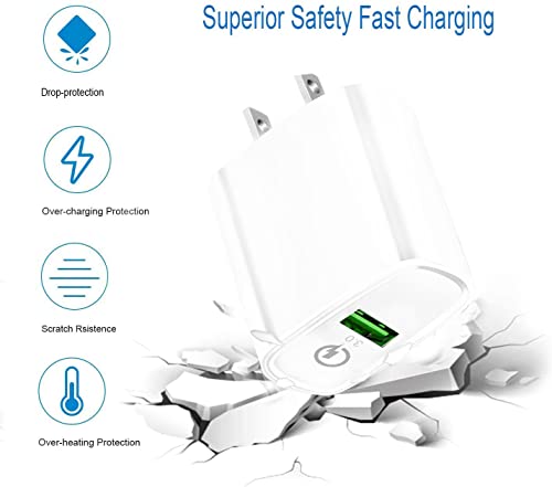 18W Charger Adapter and Cable for Samsung Galaxy A12 A32 A52 A23 5G A01 A11 S21 Plus Ultra FE,Tab S7/S7+,LG Stylo 6/Wing,Moto G Fast/Power/Stylus 2021,One 5G Ace,Quick Charge 3.0 Wall Charging Block