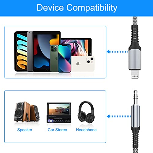 BASESAILOR Lightning to 3.5mm Aux Cord 4FT,Apple MFI Certified 1/8 Inch Headphone Jack Adapter,Auxiliary Audio Cable for iPhone 11 12 13 14 Mini Pro Max,7 8 Plus SE 3 2022,XR XS,X,Car Stereo,Speaker