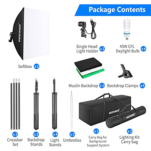 NEEWER Photography Lighting kit with Backdrops, 8.5ftx10ft Backdrop Stand, 800W Equivalent 5500K Umbrella Softbox Continuous Lighting, Photo Studio Equipment for Portrait Product Photo Shoot
