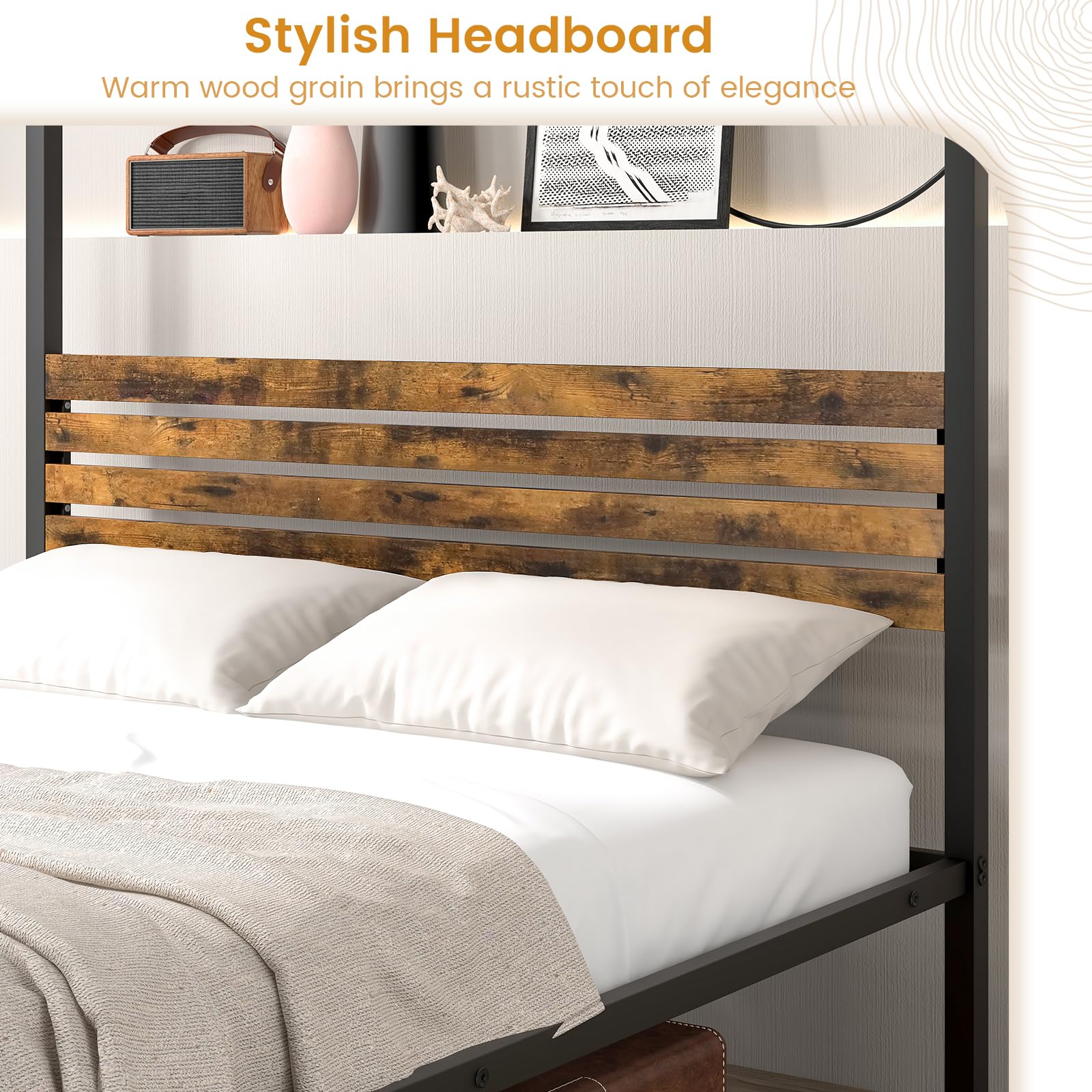 Giantex Metal Canopy Bed Frame Queen Size, 4-Poster Platform Bed with Industrial Headboard and Under Bed Storage, Heavy-Duty Mattress Foundation No Box Spring Needed, Easy Assembly, Black