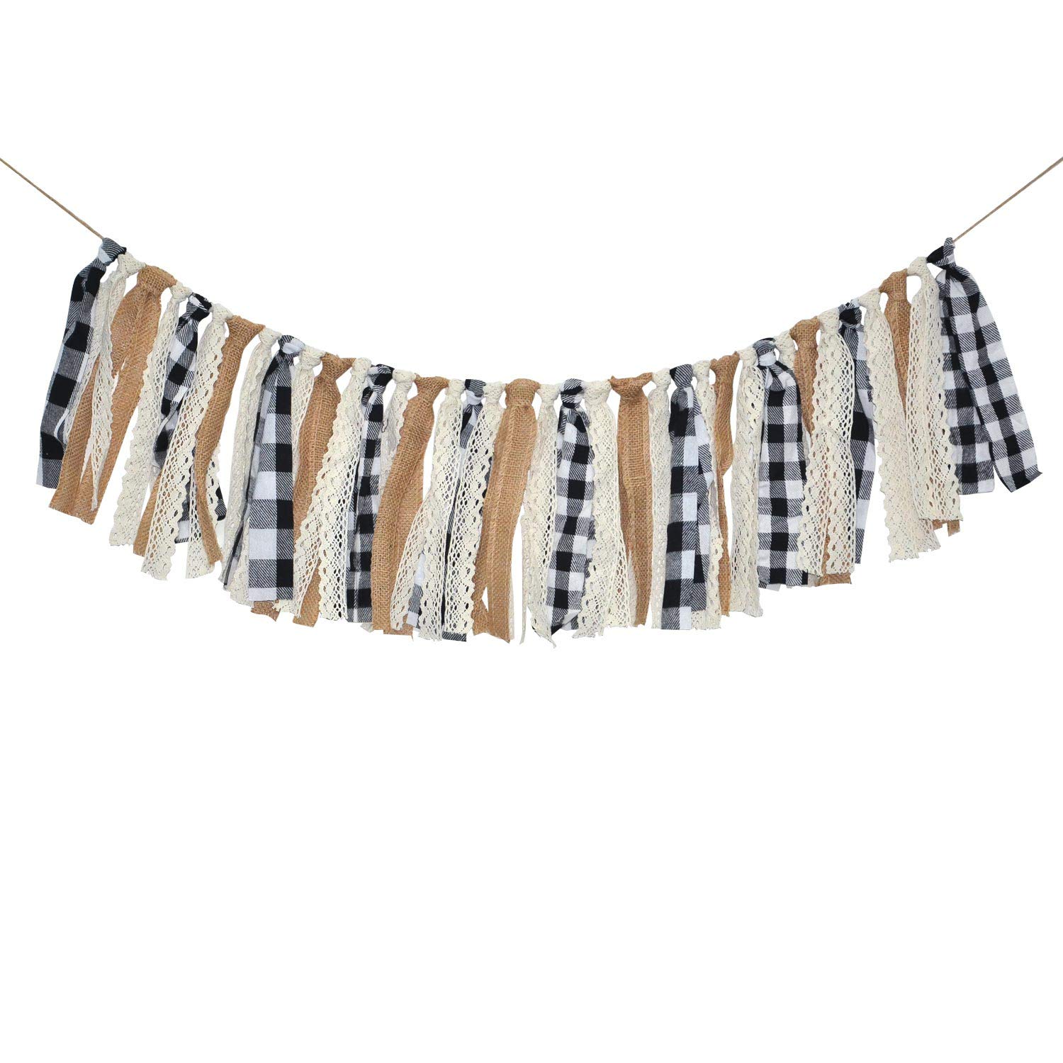 Rainlemon Buffalo Check Plaid Banner Black and White Gingham Fall Winter Christmas Mantle Fireplace Garland Decoration