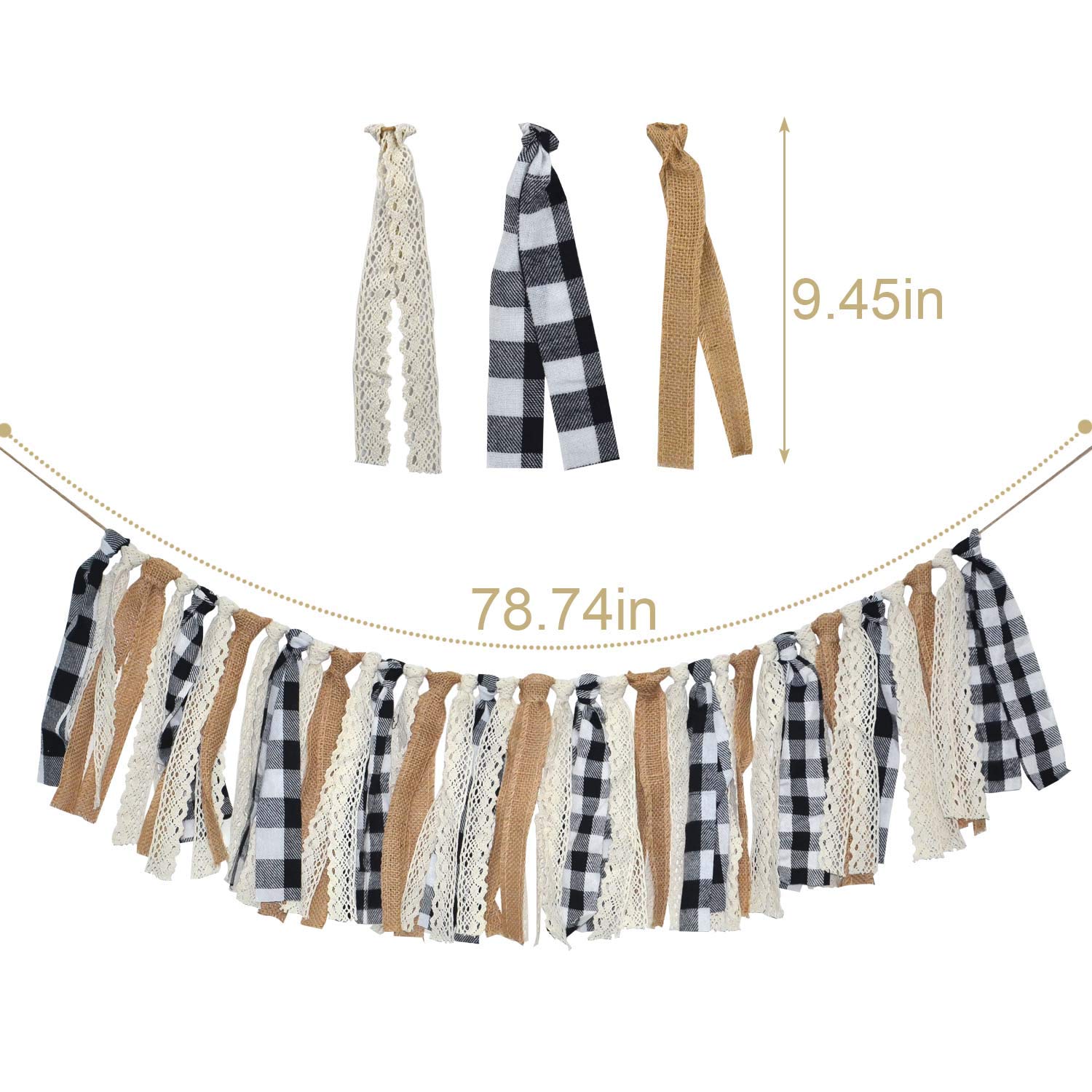 Rainlemon Buffalo Check Plaid Banner Black and White Gingham Fall Winter Christmas Mantle Fireplace Garland Decoration