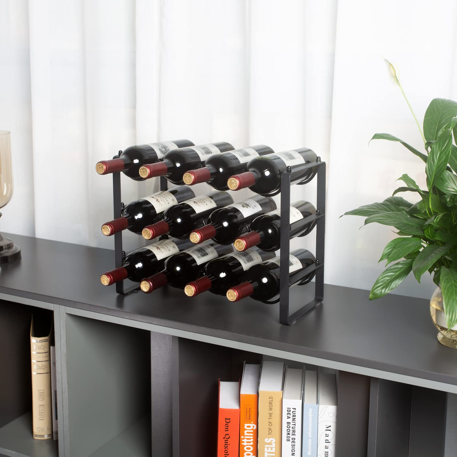Hosfais Countertop Wine Rack 12 Bottles Freestanding Metal Wine Holder Tabletop Storage Organizer for Birthday Gift Home Decoration