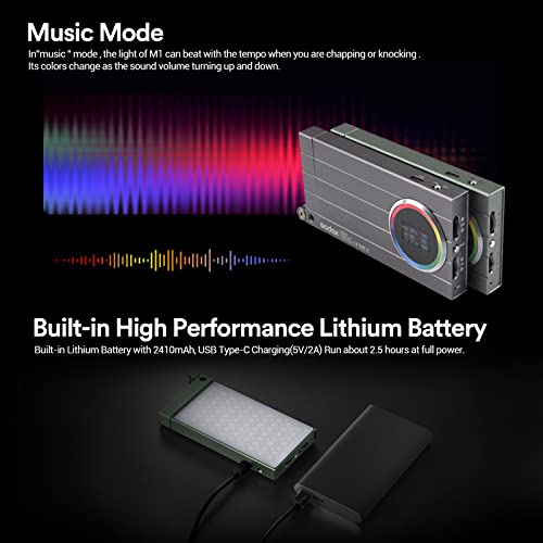 Godox M1 RGB Mini Creative Light,Led Video Light,13W 2500k-8500k Adjustable,CRI97 TLCT 97 RGB 0-360 Full Color,Music Beats Light Function and 40 FX Lighting Effects with Aluminum Alloy Shell(Green)