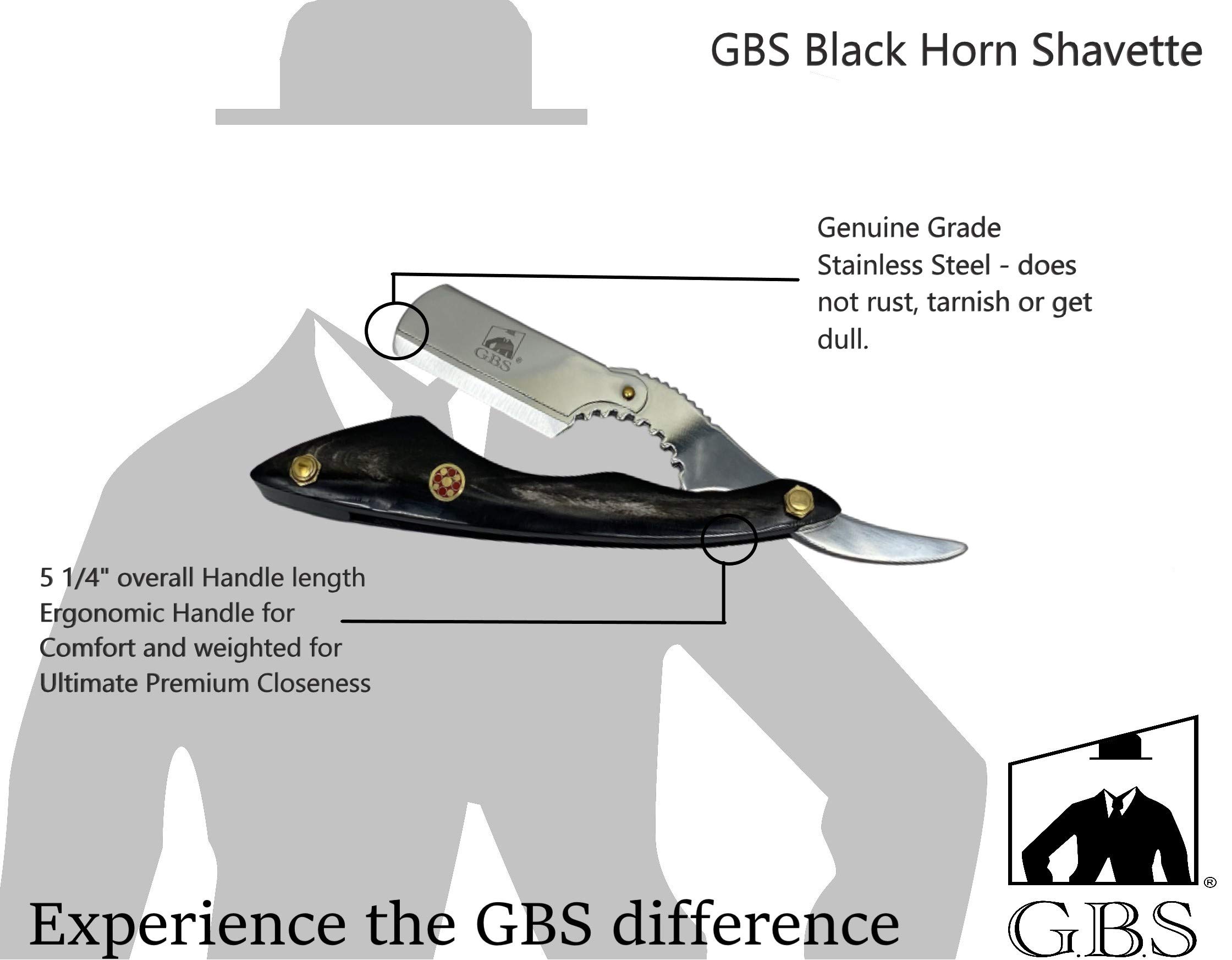 GBS Classic Straight Edge 6" Long Scales Folding Razor Barber Shavette Leather Case + 10 Blades and Toiletry bag - Men's Manual Shaver Excellent Locking Safety Mechanism (Black)