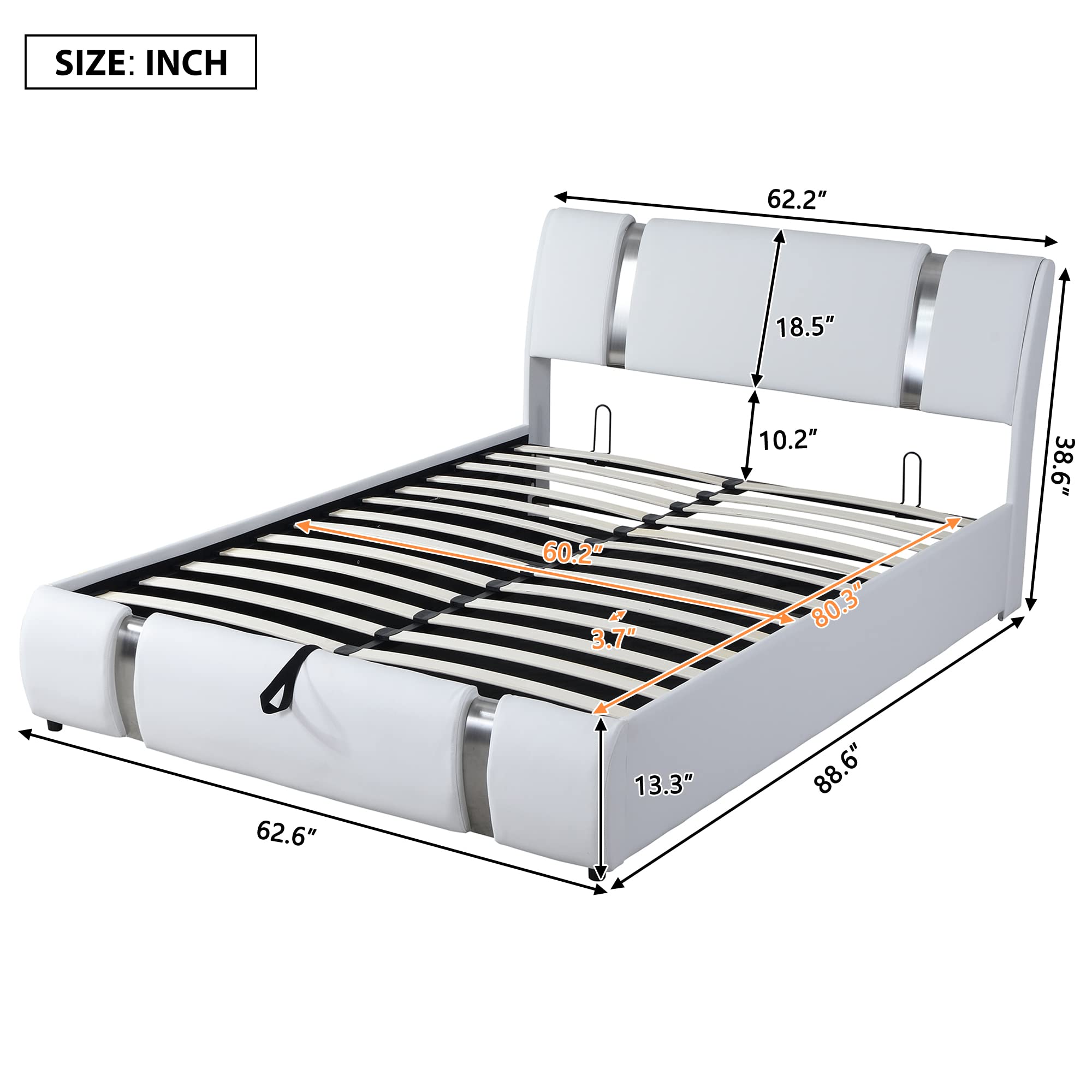 EMKK Lift Up Storage Platform Bed Frame Upholstered Queen Size beds with Upholstered Faux Leather Headboard Wooden Slat Support and Hydraulic Under Bed Storage