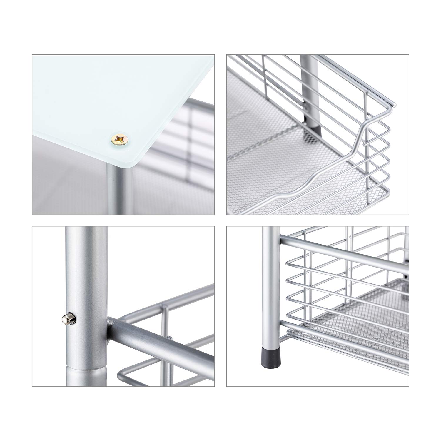 Flagship 3 Tier Sliding Backet Organizer Drawer with Crystal Tempered Glass Mesh Shelves for Spice Rack Countertop Kitchen Under Sink Drawer Bathroom Office (Silver)
