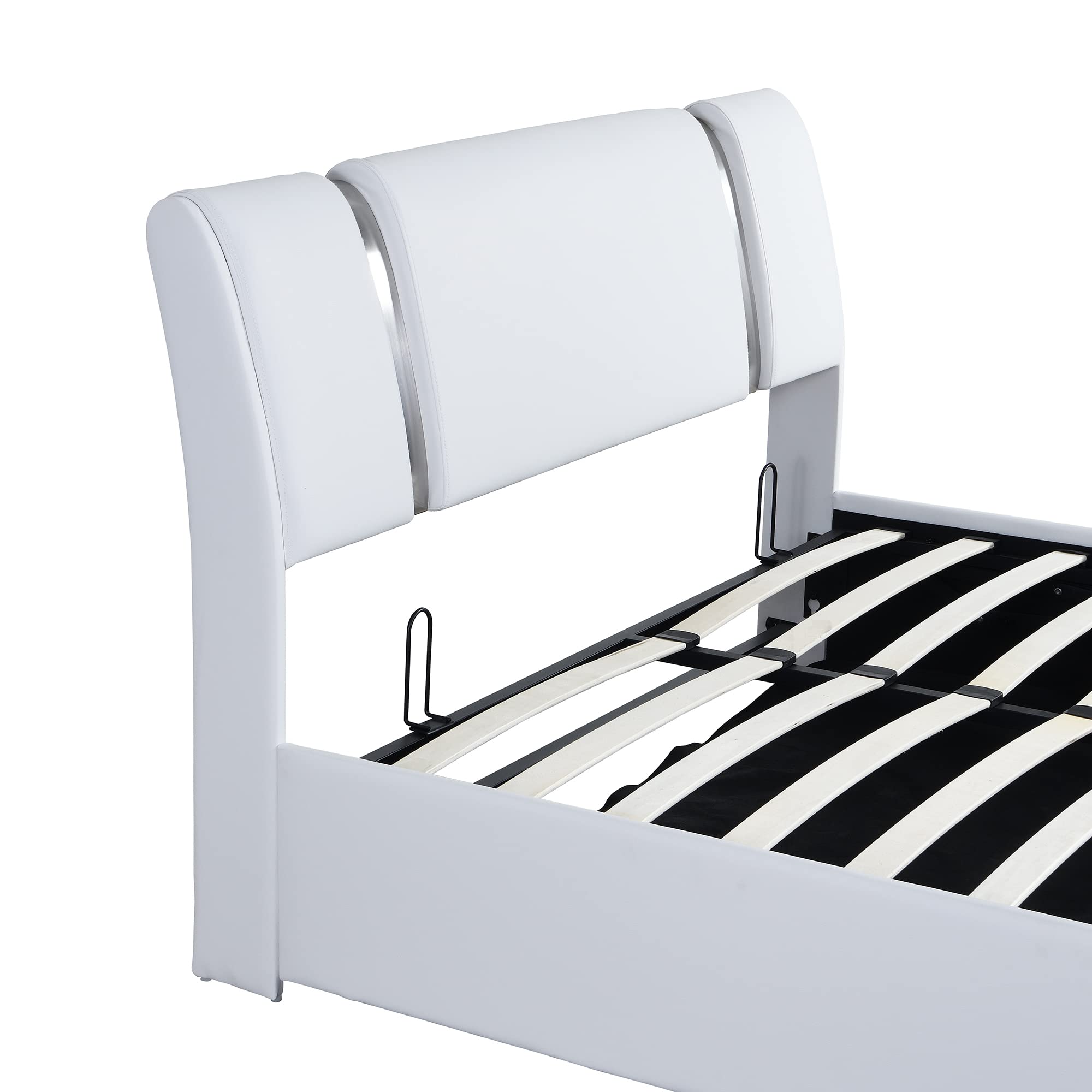 EMKK Lift Up Storage Platform Bed Frame Upholstered Queen Size beds with Upholstered Faux Leather Headboard Wooden Slat Support and Hydraulic Under Bed Storage