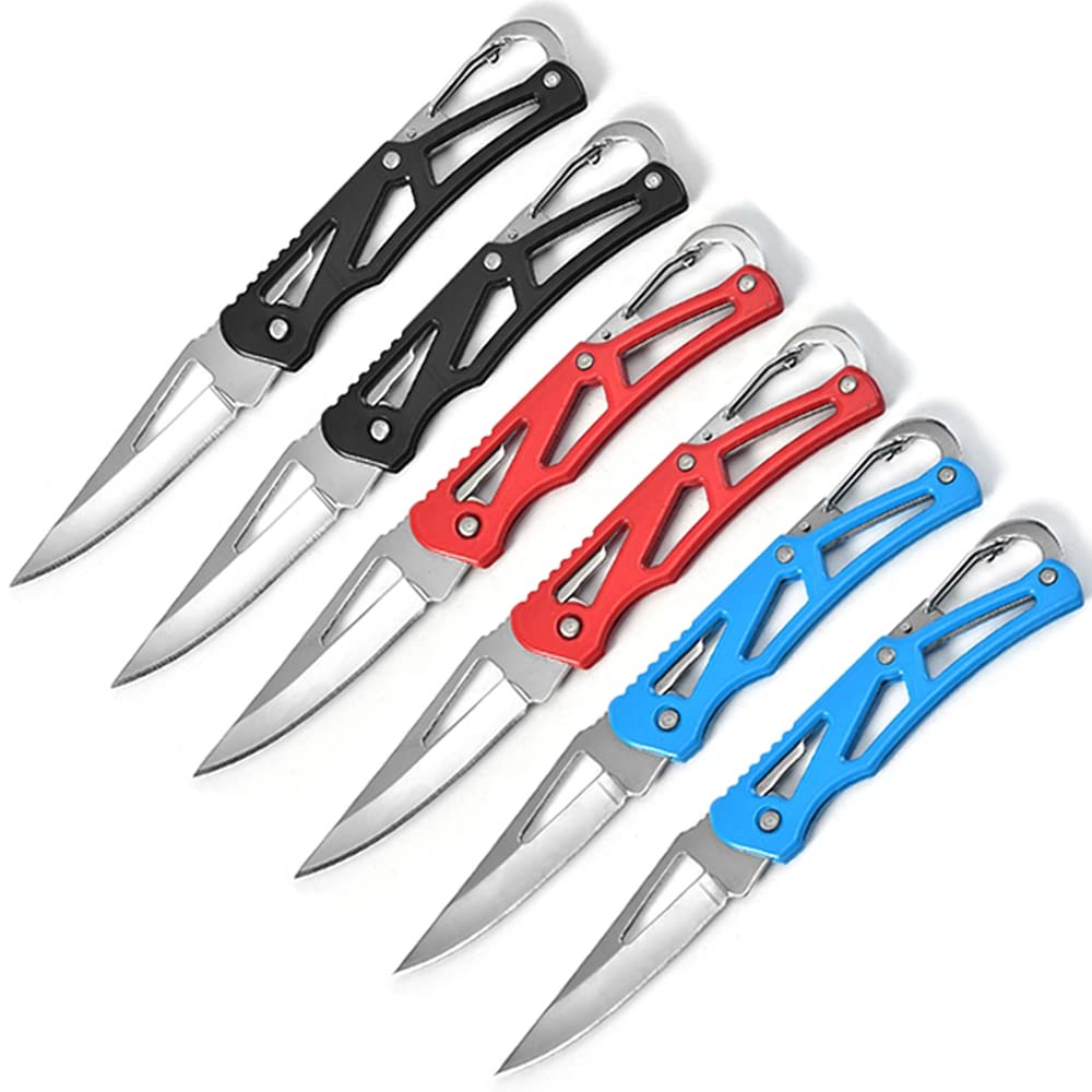 3 Colors Stainless Steel Folding Knife With Key Ring, Outdoor Survival Pocket Knife (6 Pack)