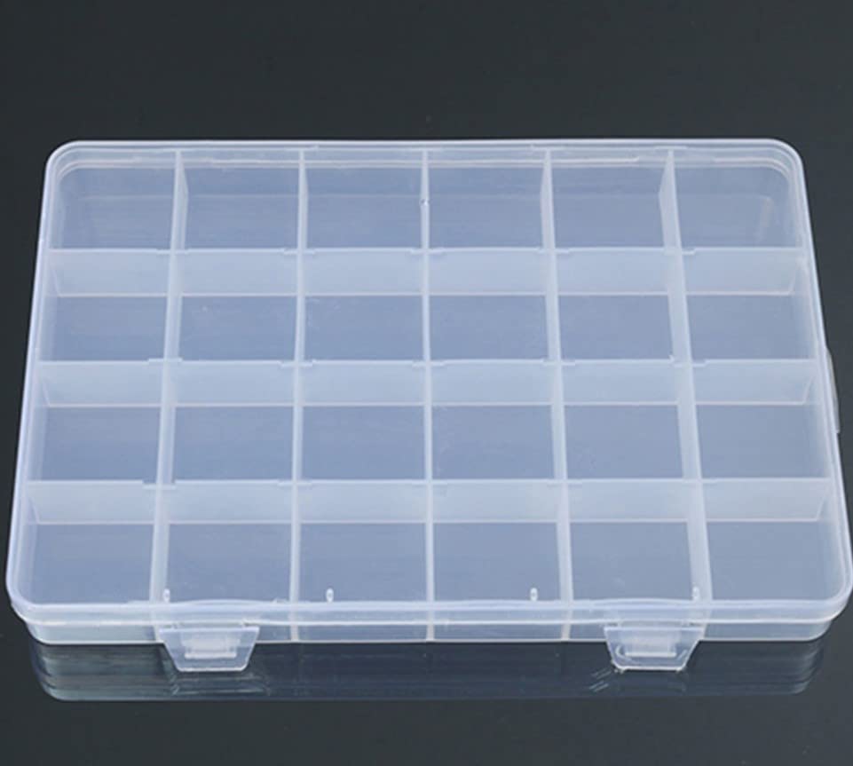 Transparent 24 Compartments Plastic Box Case Jewelry Bead Storage Container Craft Organizer with Divider and Compartments for Earring Rings Necklaces Bracelet Anklet