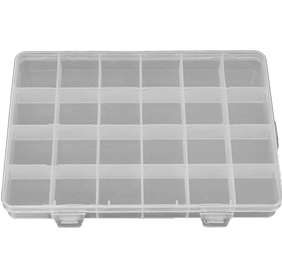 Transparent 24 Compartments Plastic Box Case Jewelry Bead Storage Container Craft Organizer with Divider and Compartments for Earring Rings Necklaces Bracelet Anklet