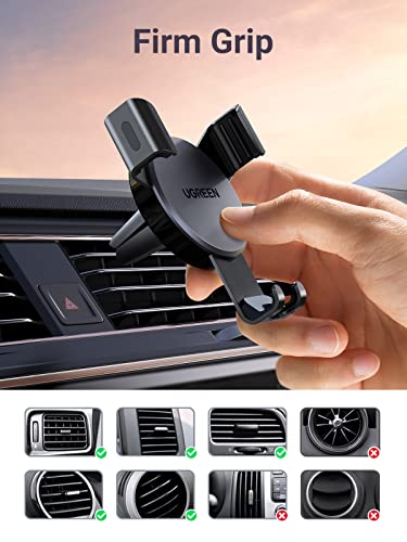 UGREEN Car Vent Phone Mount Air Vent Clip Cell Phone Holder Gravity Auto Lock Compatible with iPhone 14 Pro Max 14 Plus, iPhone 13 12 11 Pro Max XR XS 8 7 Plus SE, Samsung Galaxy S22 Smartphone Black