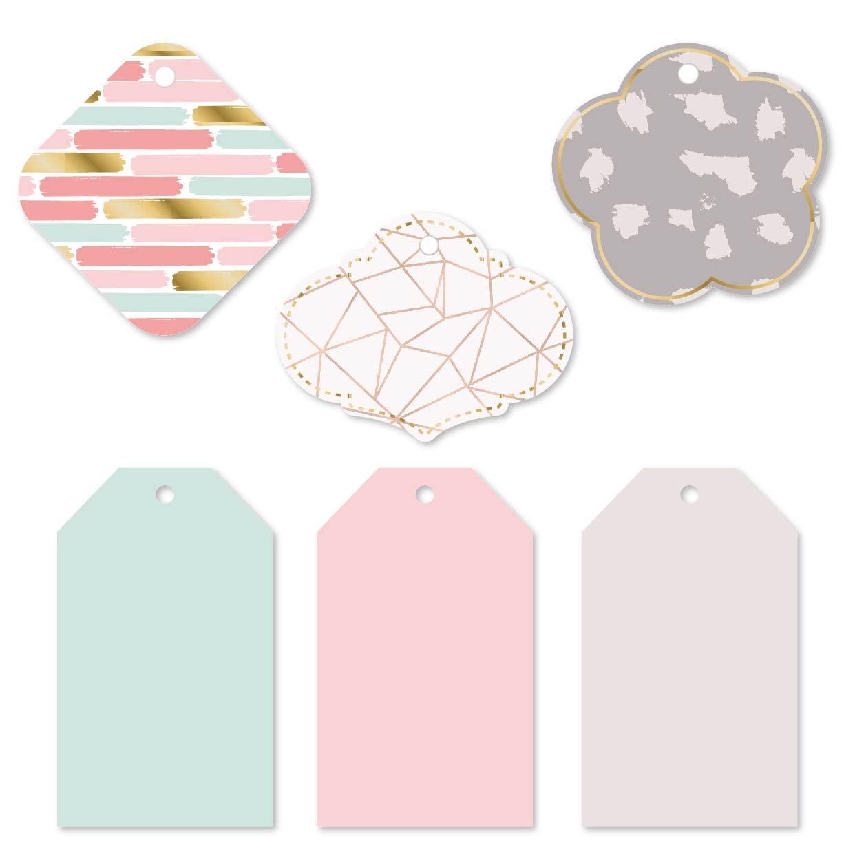 Desecraft 24pcs Gold Foil Paper Pretty Gift Tags Hang Tags Decorative with Ribbons Strings Holes for Wedding Birthday Holiday Thanks Presents Bottle Bag