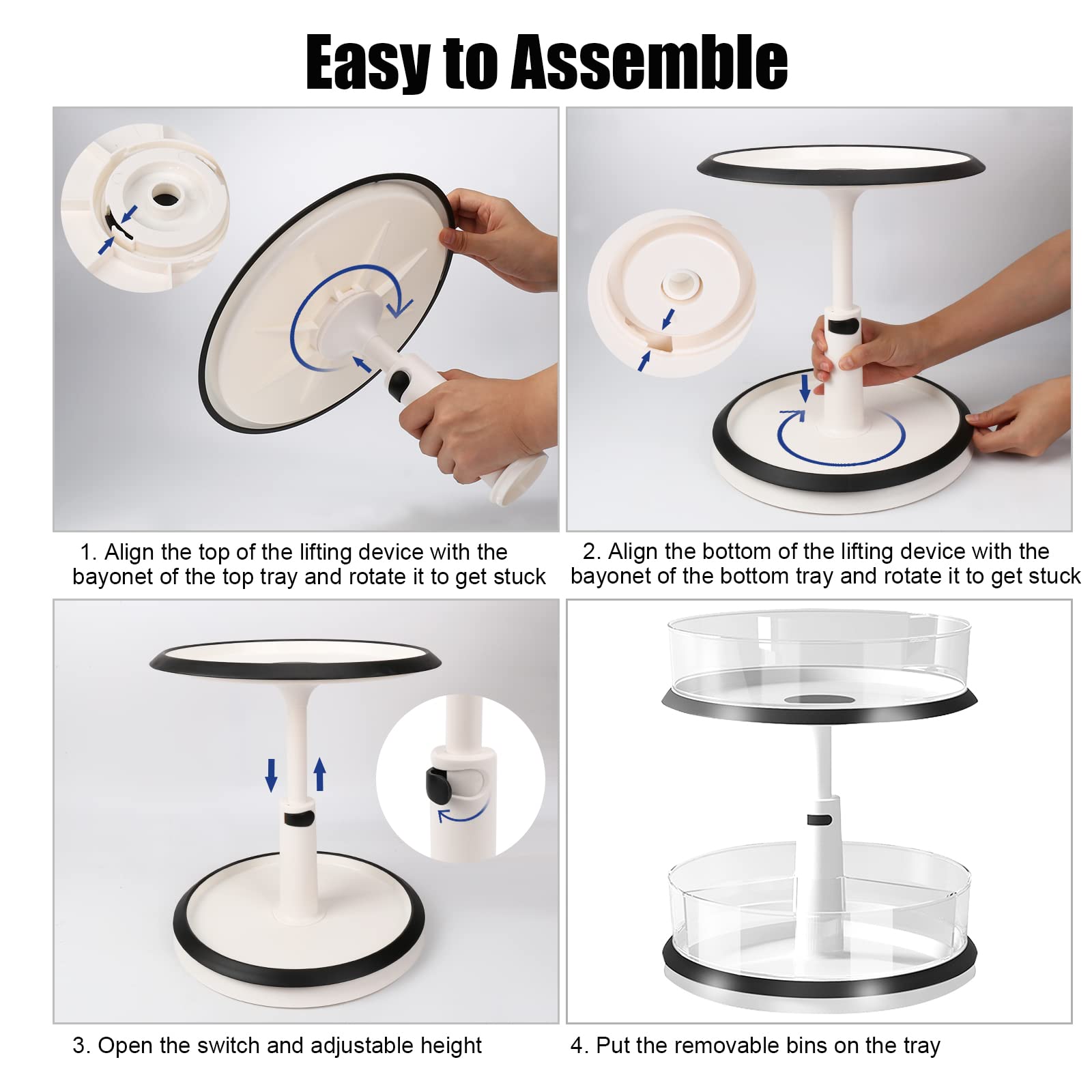 2-Tier Lazy Susan,11 Inches Turntable Organizer,Height Adjustable Rotating Cabinet Organizer ,Non-Skid Spice Rack for Kitchen Cabinet, Countertop, Bathroom, Makeup