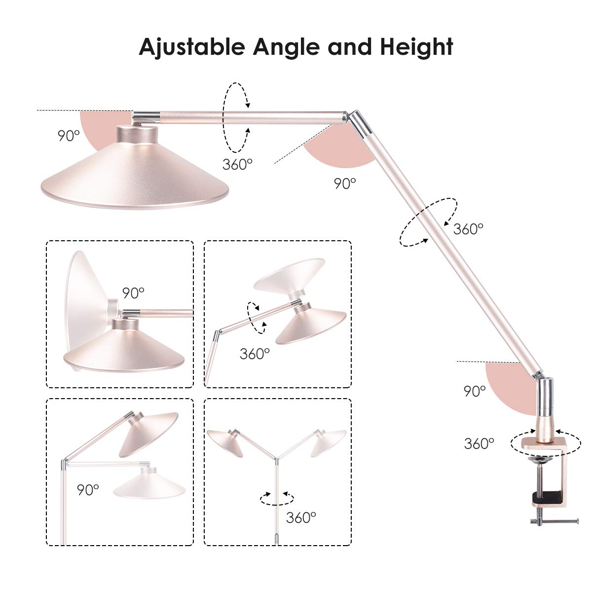 Wellwerks Swing Arm Desk Lamp, 12W Eye-Caring LED Desk Lamp with Clamp, Dimmable Desk Light with Timer and Memory Function, 3 Color Modes, Modern Architect Table Lamp for Task Study (Pink)