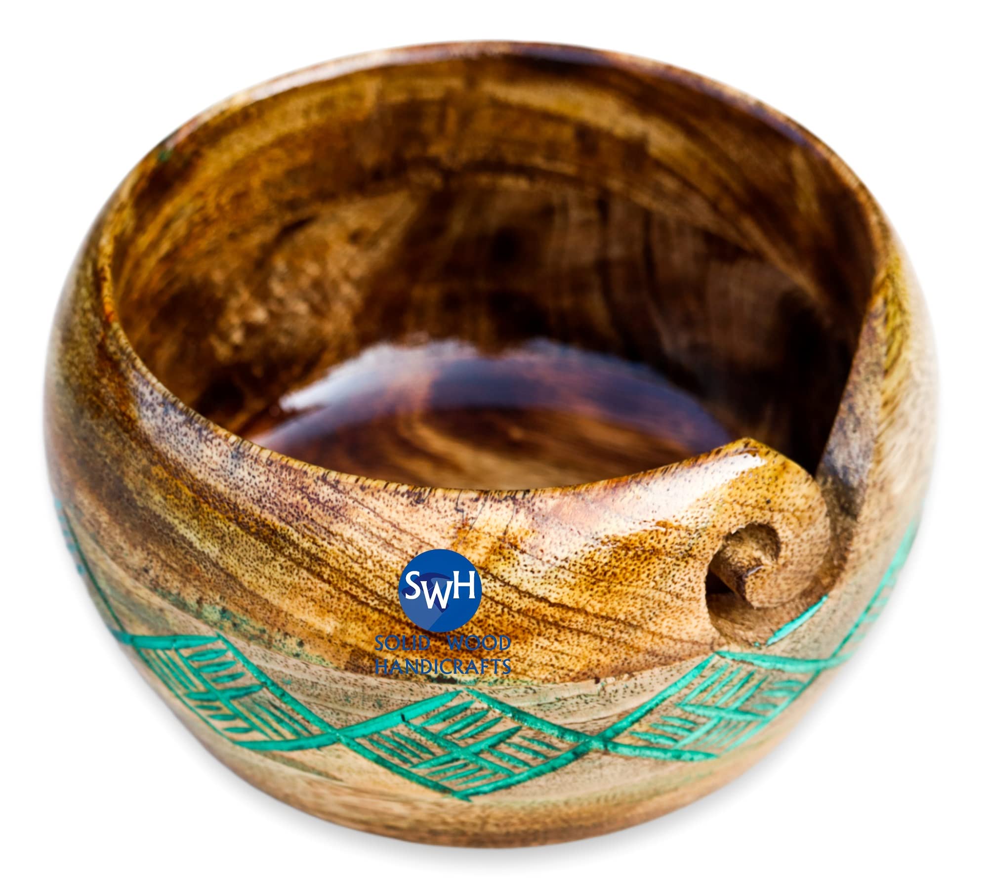 Solid Wood Handicrafts Handmade Wooden Yarn Bowl - Mango Wood Antique Crafted Beautiful Yarn Bowl For Knitting and Crochet Yarn (Large - 7 x 4)