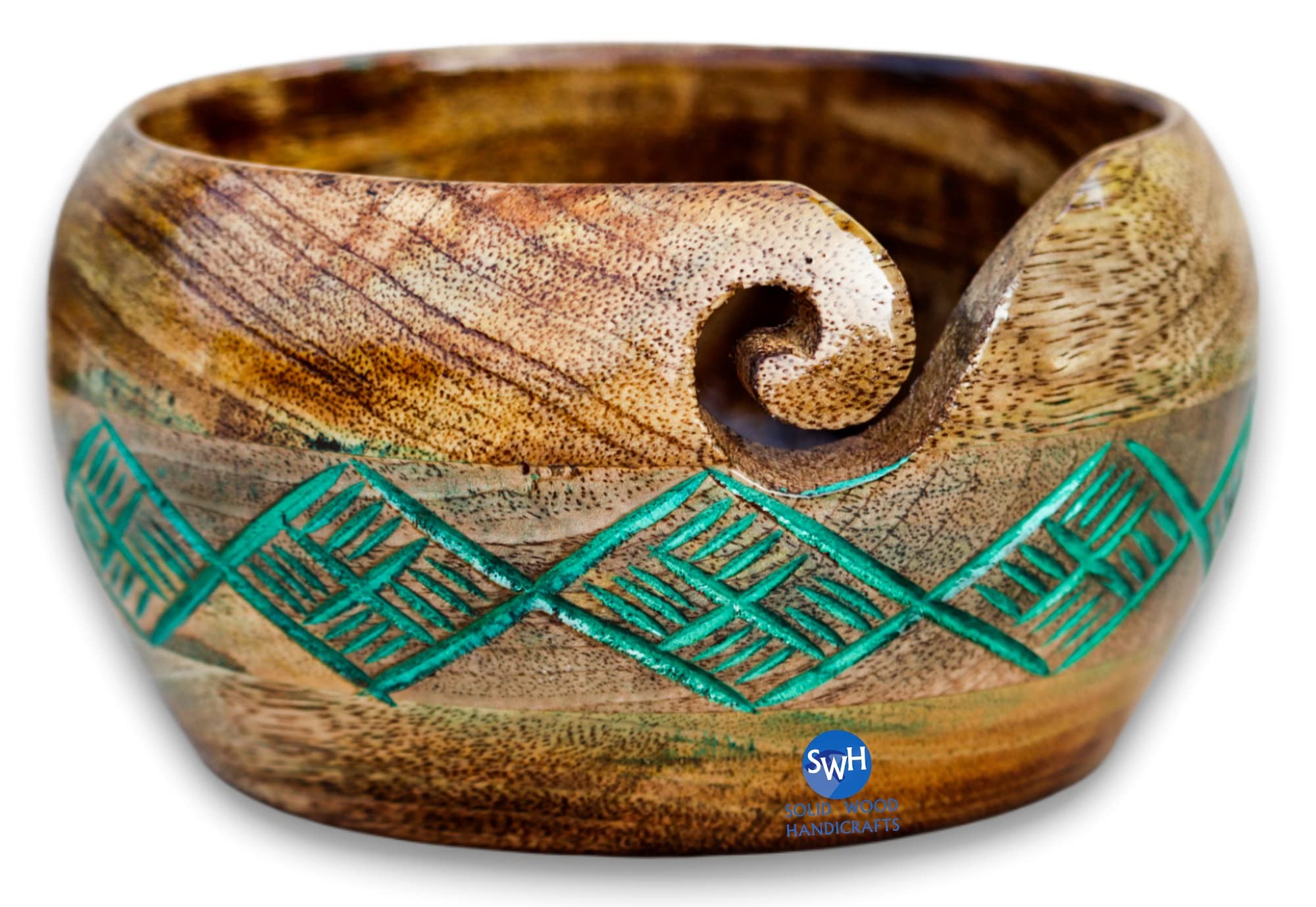 Solid Wood Handicrafts Handmade Wooden Yarn Bowl - Mango Wood Antique Crafted Beautiful Yarn Bowl For Knitting and Crochet Yarn (Large - 7 x 4)