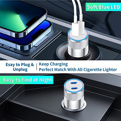 [Apple MFi Certified] iPhone Car Charger, KYOHAYA 60W Dual PD USB-C Power PPS Super Fast Car Charger with 2 Pack Type C to Lightning Quick Charging Cable for iPhone 14/13/12/11/XS/XR/X/SE/iPad/AirPods