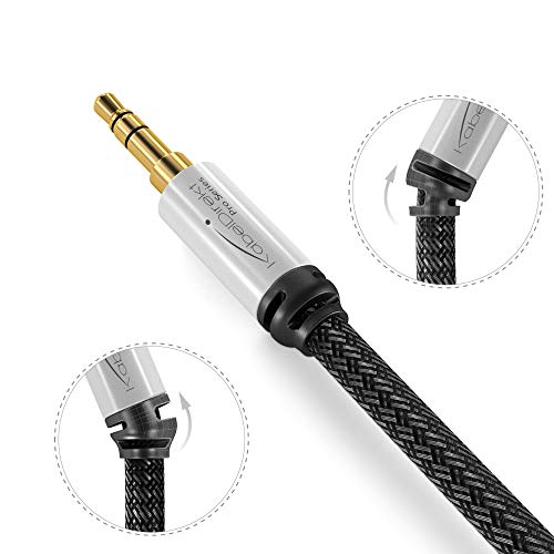 Aux Cord – 8ft– 3.5mm Audio Cable, Designed in Germany with Break-Proof Metal Plug (Headphone Cable & aux Cable for iPhone/car/Laptop, Auxiliary Cord, 3.5mm Male to Male, Nylon) – by CableDirect