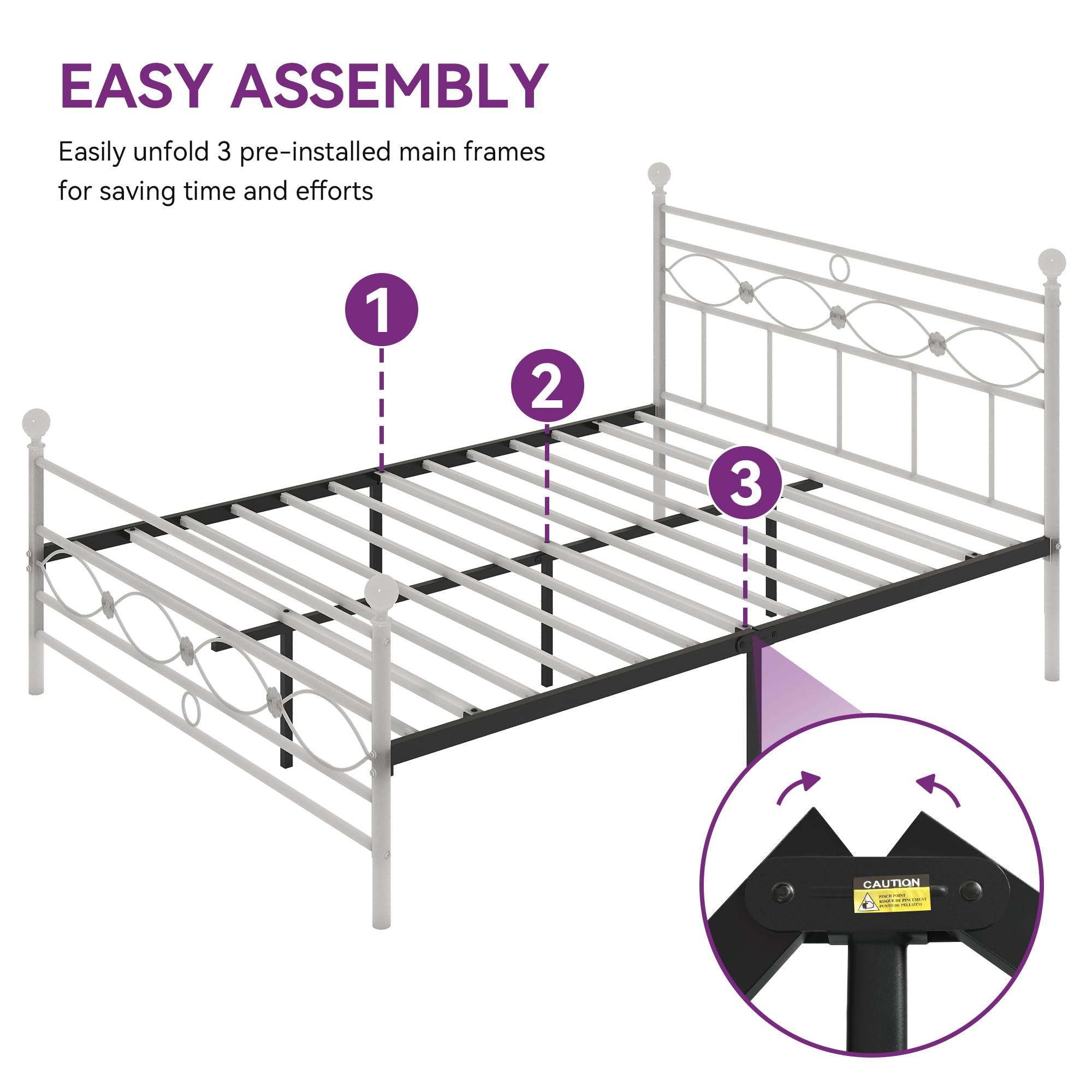 DWVO Queen Size Metal Platform Bed Frame with Headboard and Footboard, 14"H Black Queen Bed Frame with Steel Slat Support, Bedroom Mattress Foundation, No Box Spring Needed, Load Bearing up to 700lbs