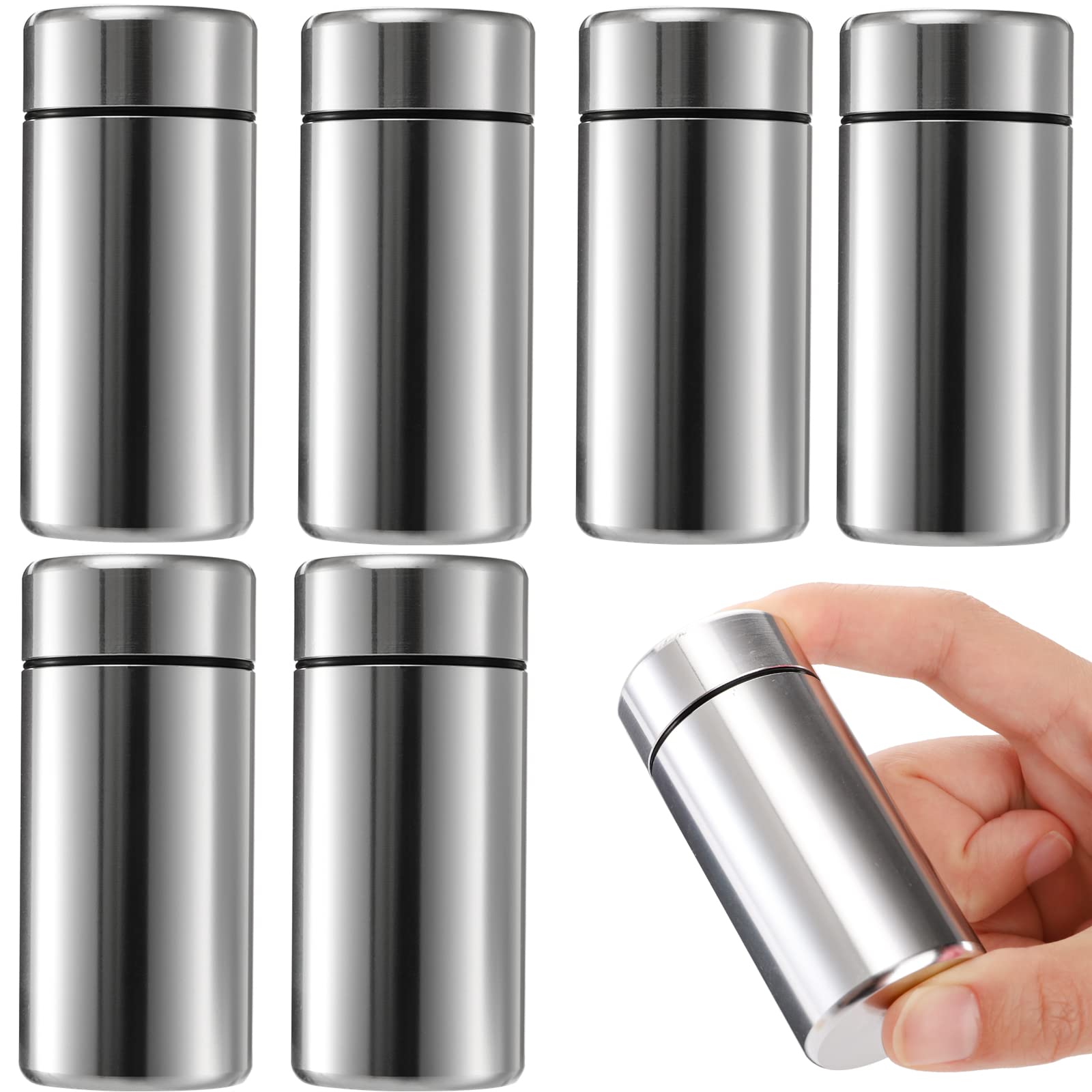 Dicunoy 6 Pack Airtight Storage Jars with Lids, 2oz Small Portable Aluminum Storage Containers, Waterproof Mini Metal Tins, Pocket Bottles for Spices, Coffee, Tea, Traveling