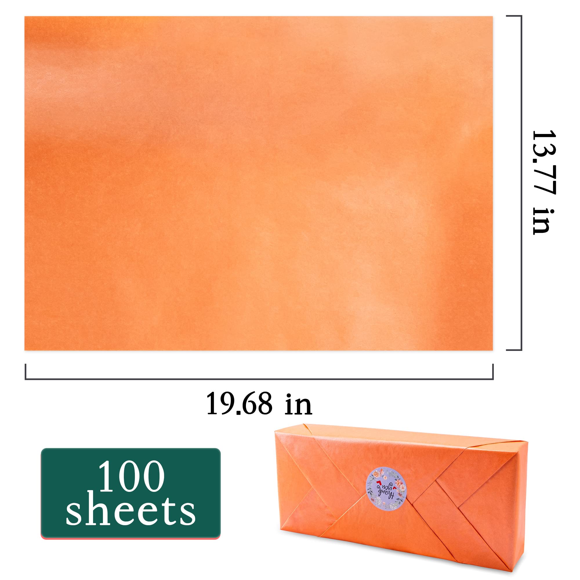 MR FIVE 100 Sheets Metallic Orange Tissue Paper Bulk,20" x 14",Metallic Orange Tissue Paper for Gift Bags,Orange Sparkle Gift Wrapping Tissue Paper for Halloween Autumn Thanksgiving Fall Harvest Party