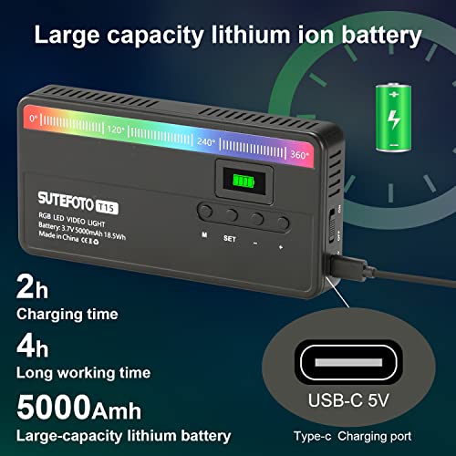 Sutefoto RGB LED Video Light 15 (W) /360° Full Colors/CRI 96+/5000mAh Battery/ 2800K-10000K On-Camera Lighting Mini Pocket Light for Vlog YouTube Videos, Portable LED Camera Light.