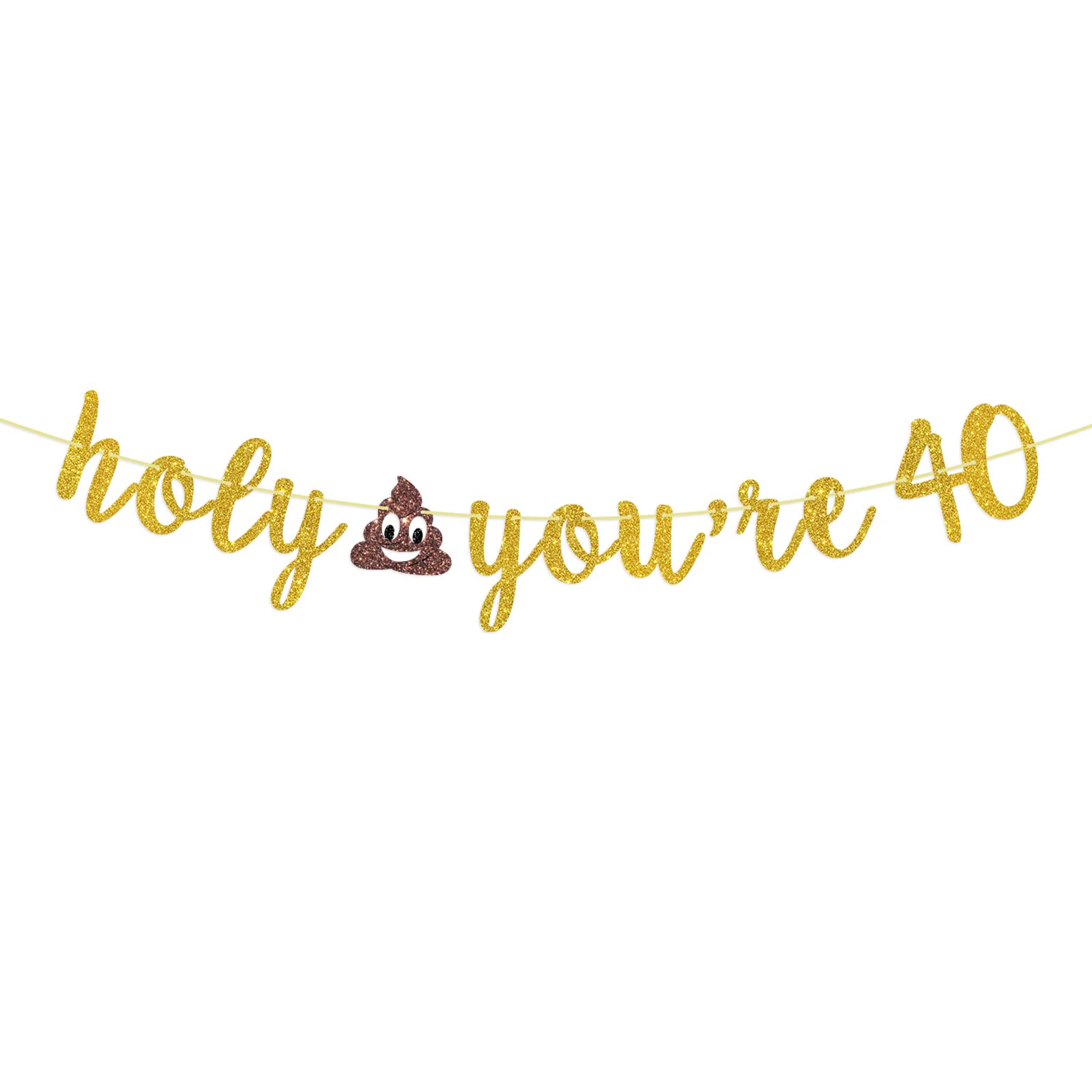 Holy Shit You're 40 Banner, Gold Glitter Funny Adult Happy 40th Birthday Banner Decoration Supplies