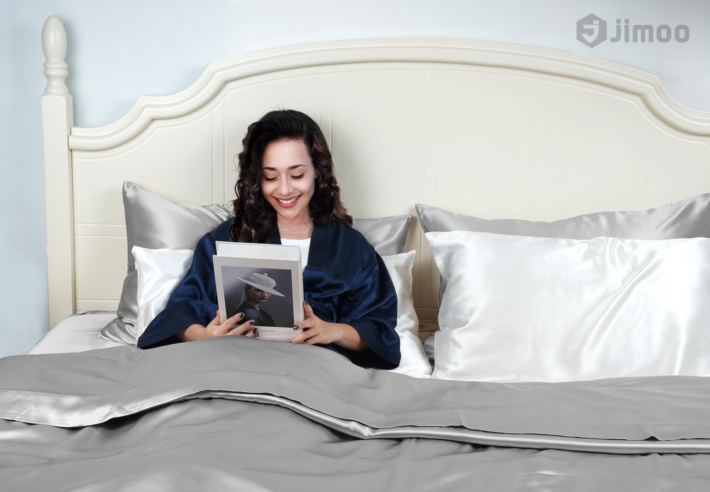 J JIMOO Natural 22 Momme 100% Mulberry Silk Pillowcase for Hair and Skin, Standard Size 20"X 26" Silk Pillow Case, Soft Smooth Cooling Premium Grade 6A Silk Pillow Cover with Zipper (Silver Grey 1pc)