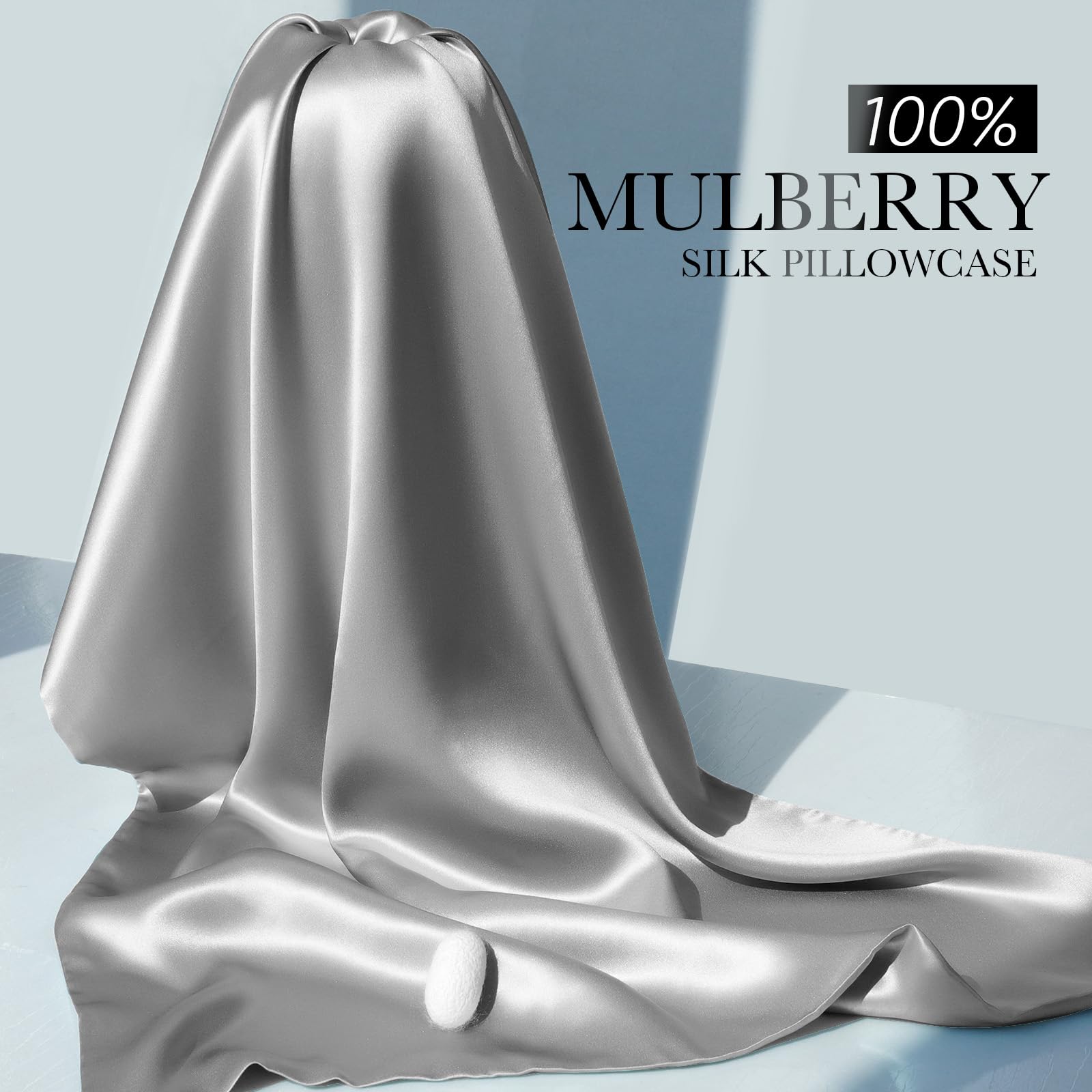 J JIMOO Natural 22 Momme 100% Mulberry Silk Pillowcase for Hair and Skin, Standard Size 20"X 26" Silk Pillow Case, Soft Smooth Cooling Premium Grade 6A Silk Pillow Cover with Zipper (Silver Grey 1pc)